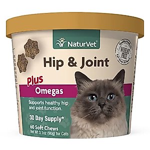 NaturVet – Hip & Joint for Cats Plus Omegas – 60 Soft Chews – Help Supports Healthy Hip & Joint Function – Enhanced with Antioxidants, Omega-3 & 6 Fatty Acids – 30 Day Supply
