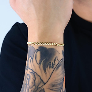 Nuragold 10k Yellow Gold 4mm Miami Cuban Link Chain Bracelet, Mens Womens Jewelry 7" 7.5" 8" 8.5" 9"