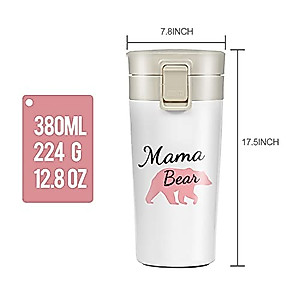 IDOKER Gift for Mom and Women, Mama mug Bear, Double Walled Vacuum Travel Coffee Mug with Lid, Leakproof Mom Mug for Birthday Christmas Mothers Gifts Day from Daughter/ Son.