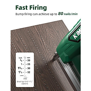 KIMO 18 Gauge Cordless Brad Nailer Battery Powered w/2X2.0 Batteries & Charger, 5000pcs Nails, 2 Modes with Single & Contact Firing