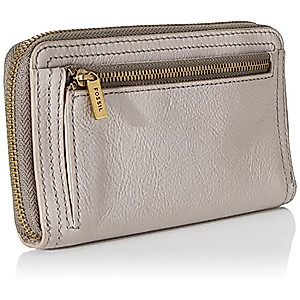 Fossil Women's Logan Eco Leather Wallet RFID Blocking Mid Size Zip with Wristlet Strap, Graystone
