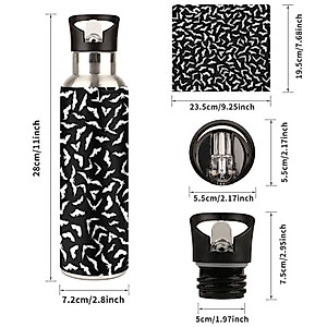 Bats Black Water Bottle 20 oz Insulated Thermos With Lid Stainless Steel Bottle Circle Sports Water Bottles Keep Hot Cold Leakproof Vacuum Water Flask