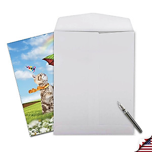 NobleWorks - 1 Large Birthday Greeting Card (8.5 x 11 Inch) - Fun Animal Bday Celebration, Stationery Notecard - Fruit Cat J6323ABDG