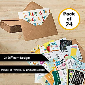 【24 Pack】 Teacher Thank You Cards - Cute Teacher Appreciation Cards in 24 unique Designs- Greeting Card For Teachers Day Card -End of Year Teacher Cards, Thank You Notes To Teachers 4 x 6 inches