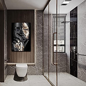 Black Woman Wall Art African American Wall Art Canvas Framed Black and Gold Women Portrait Canvas Print Artwork Black Art Wall Decor African Decorations for Living Room 12”x16”