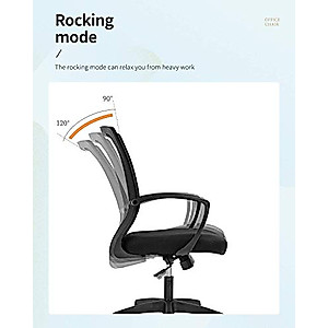Home Office Chair Mid Back PC Swivel Lumbar Support Adjustable Desk Task Computer Ergonomic Comfortable Mesh Chair with Armrest (Black)