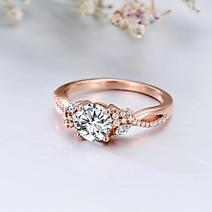 YDD 14k Rose Gold Engagement Ring for Women, 1Carat Blossom Moissanite Engagement Ring for Her Free Engraved Size 10
