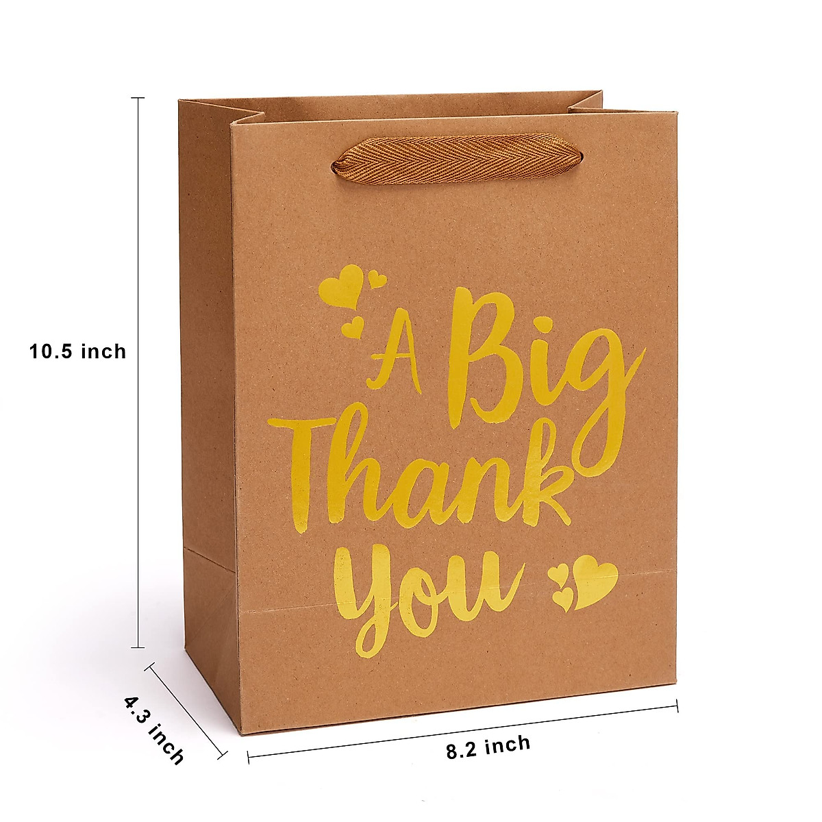 6-Pack Extra Heavy Duty Kraft Paper Bags, 10.3" x 4.5" x 8.2" Medium Gift Bag - Gold Foil"A Big Thank You", Sturdy, Durable Bag for Weddings, Birthdays, Baby Showers, St. Valentine's Day,Washington’s Birthday,St. Patrick’s Day,April Fool’s Day,Easter,Grad
