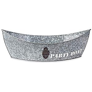 Mud Pie Tin Boat Party Drink Tub with Bottle Opener, 8 1/2" x 28", 28x8.5, Silver