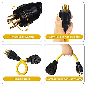 EXCELFU Nema L14-30P to 6-50R Welder Adapter Plug, Generator to Welder Power Adapter Cord, 30 Amp 4 Prong Twist Lock Generator Plug to 3 Prong Welder Adapter