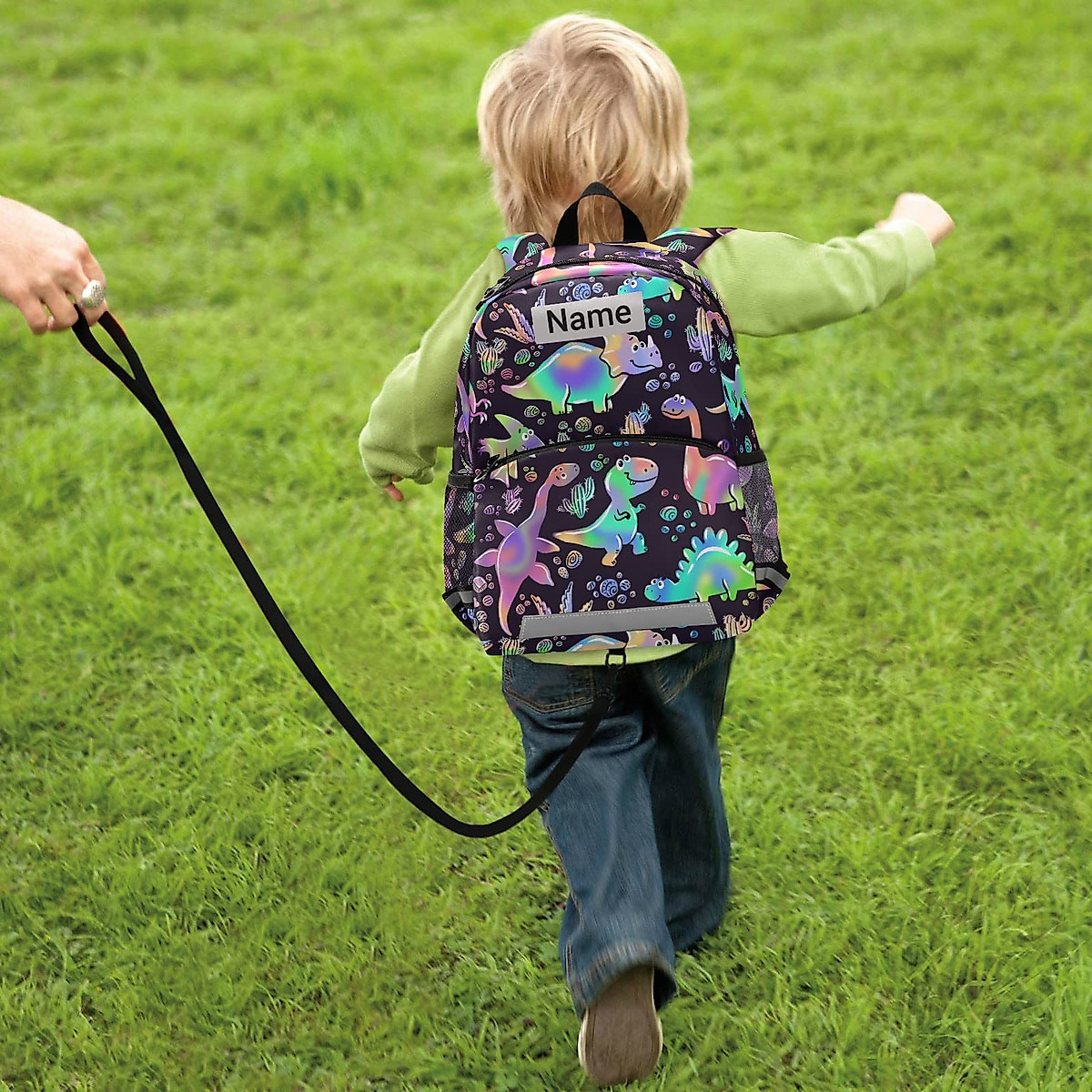 Costume Toddler Backpack with Name, Rainbow Dinosaurs Toddler Backpack for Kids Boy Girls Age 3-6, Preschool Mini Backpack with Leash