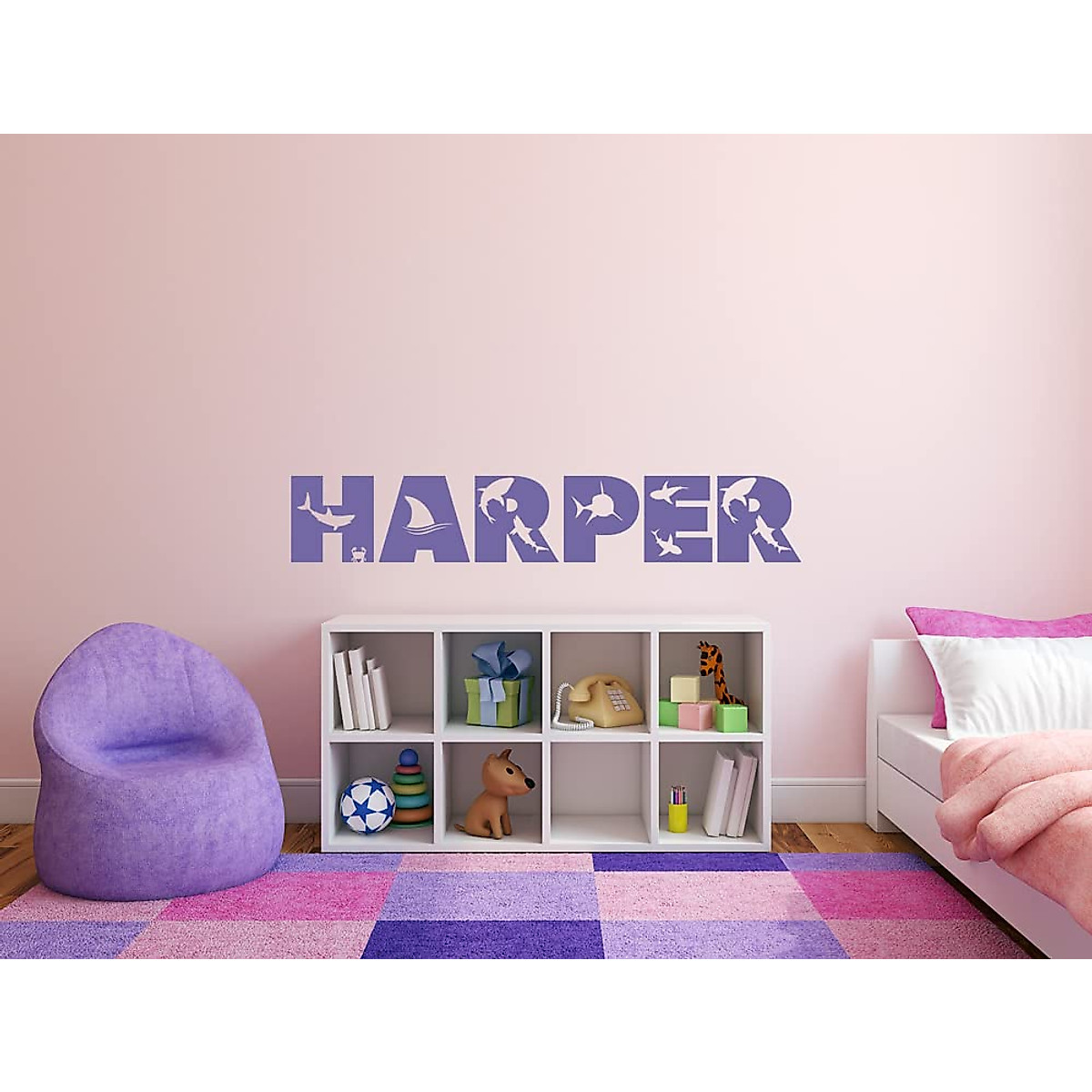 Shark Custom Name Vinyl Wall Decal Sticker Art for Boys and Girls, Ocean Theme Bedroom and Nursery Room Decor for Kids