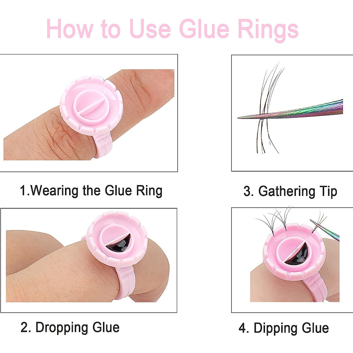 300PCS Glue Rings Lash Rings,Smart Glue Rings for Eyelash Extensions,Disposable Rings Glue Cups for False Eyelash Extension Supplies, Lovely Blooming Lash Eyelash Glue Holder Volume Lashes Fan,Pink