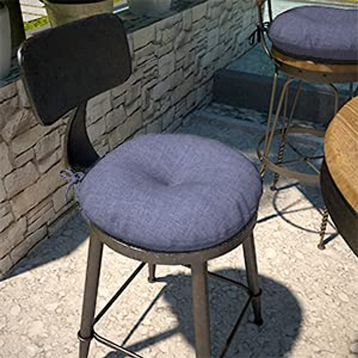 LVTXIII Outdoor All Weather Bistro Seat Cushions, Comfortable Fluffy Tufted Patio Chair Cushions Round 15”x15”x4” Set of 2 for Home Garden Furniture, Navy Textured