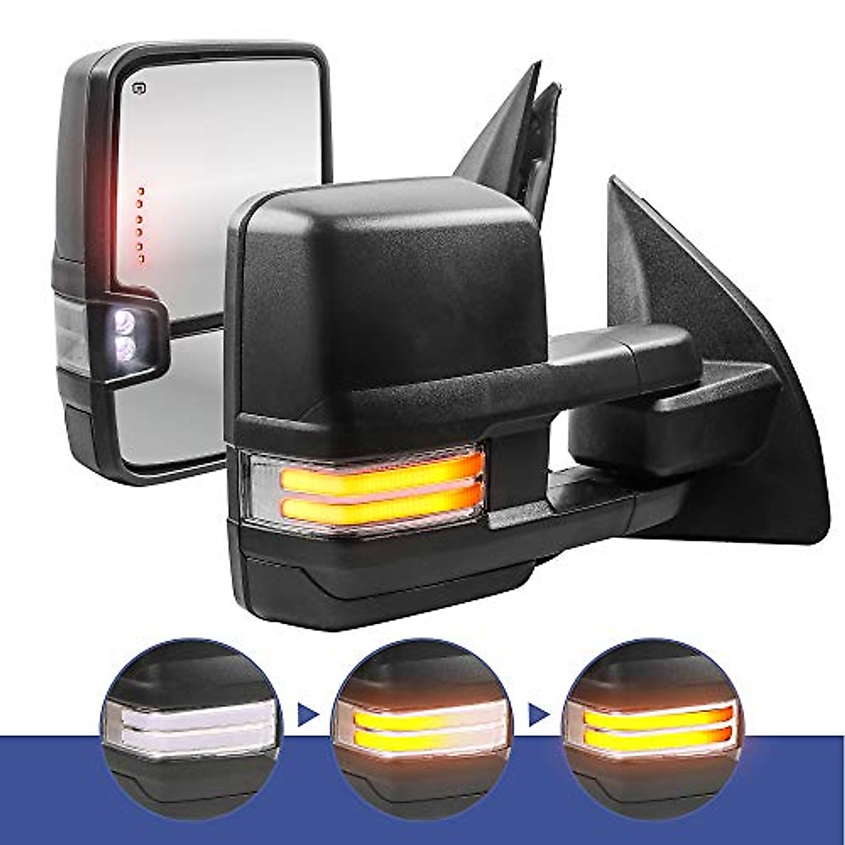 MOSTPLUS Power Heated Towing Mirrors Compatible for 2003-2016 Ford F-250 F-350 F-450 F-550 Super Duty w/Sequential Turn Light, Clearance Lamp, Running Light(Set of 2)