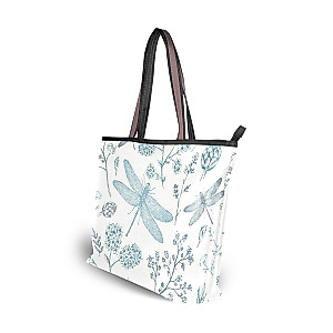 Shoulder Bag Large Beach Travel Tote Bag Blue Dragonfly Printed Handbags
