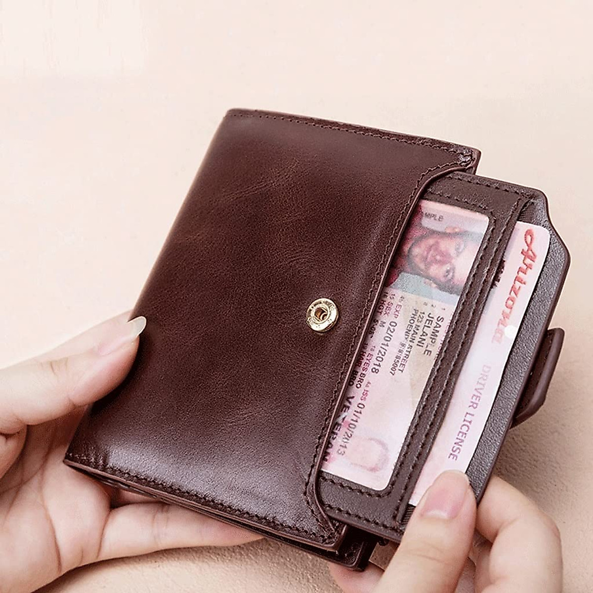 LIOONS Wallet Women's Leather Wallet Large Capacity Short Style Coin Purses Simple Retro Coins Pocket Unisex 17 Card Slots Tear-Resistant