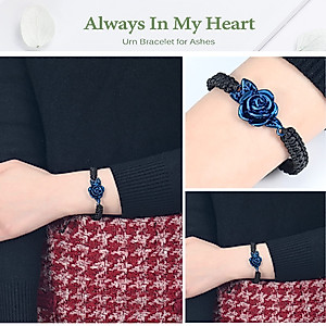 Cremation Jewelry Rose Flower Charm Ashes Bracelet for Women Girls - Handmade Braid Keepsake Bracelet Memorial Urn Bangle Ashes Holder Adjustable Length