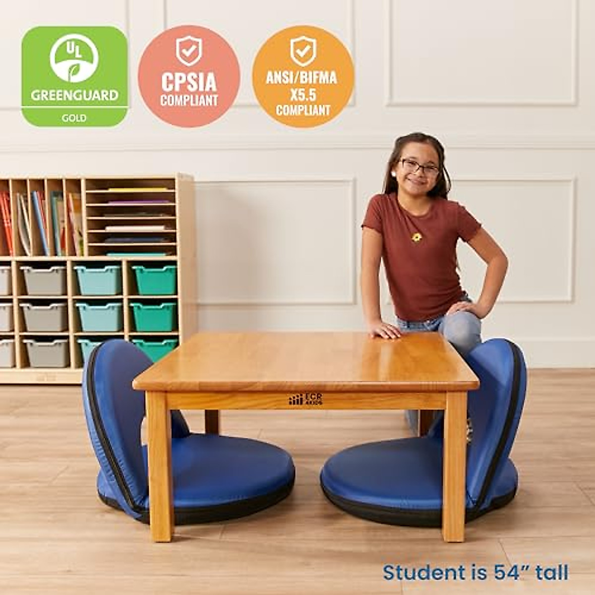 ECR4Kids 30in x 30in Square Hardwood Table with 14in Legs, Kids Furniture, Honey