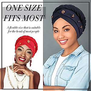 9 Pcs Women Turban Braid Headscarf Braid Turban Wrap Pre Tied Twisted Braid Hair Covered Hat Beanie Beaded Headband Headwear One Size Multicolor Cap(Classic)