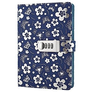 Lock Leather Binder Diary Personal Writing Diary Lock Journal Diary Digital Password Notebook， A8 Size, Silver