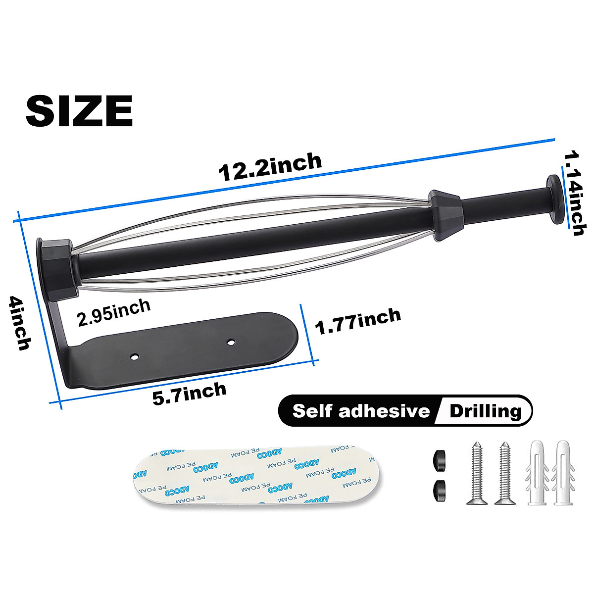 Adoco Paper Towel Holder Under Cabinet, Simply Tear Paper Towel Holder Countertop, Black Wall Mount Paper Towel Holder, Adhesive or Screw for Kitchen Bathroom