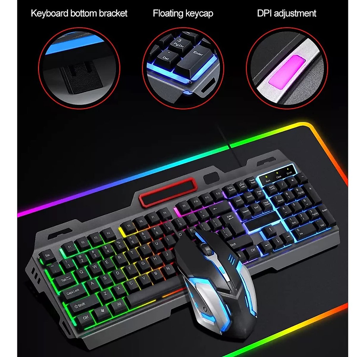 EXHNLE Gaming Keyboard and Mouse Combo, LED Rainbow Backlit Keyboard with 104 Key Computer PC Gaming Keyboard for PC/Laptop