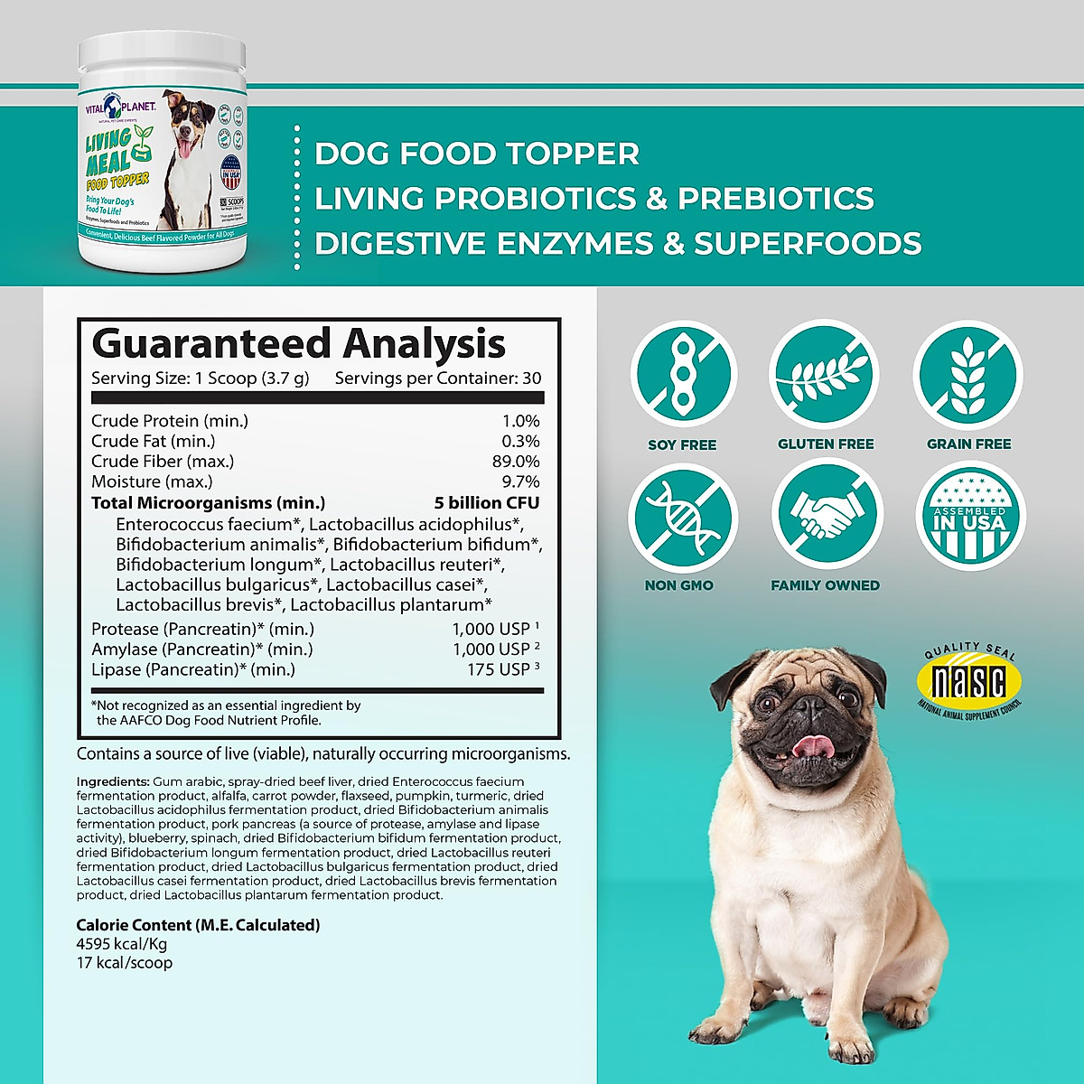 Vital Planet - Pet Living Meal Dog Powder with Enzymes Superfoods and Probiotics 111 g 30 Servings