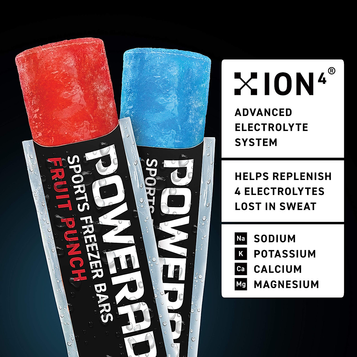 POWERADE Sports Freezer Bars, Giant Sized 5.5 oz Refreshing Ice Pops with Electrolytes B Vitamins – Naturally Flavored with other Natural Flavors, Mountain Berry Blast and Fruit Punch, 45 Total
