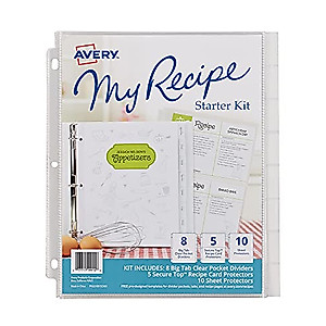 Avery Recipe Organizer Starter Kit, 8 Tab Dividers, 5 Recipe Card Protectors, 10 Sheet Protectors (19915)