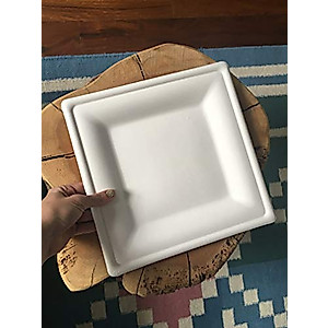 Susty Party 10-Inch Compostable Square Plates (50-Count), Sugarcane Heavy Duty Disposable Biodegradable Plate for Dinner, White