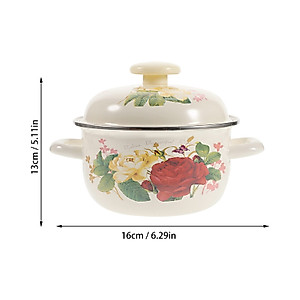 Cooking Pot Enamel Stew Pot Vintage Floral Casserole Pot Oven Pot Stockpot Enamel Camping Cookware Enamelware Pot with Lid and Handle Household Soup Pot random pattern