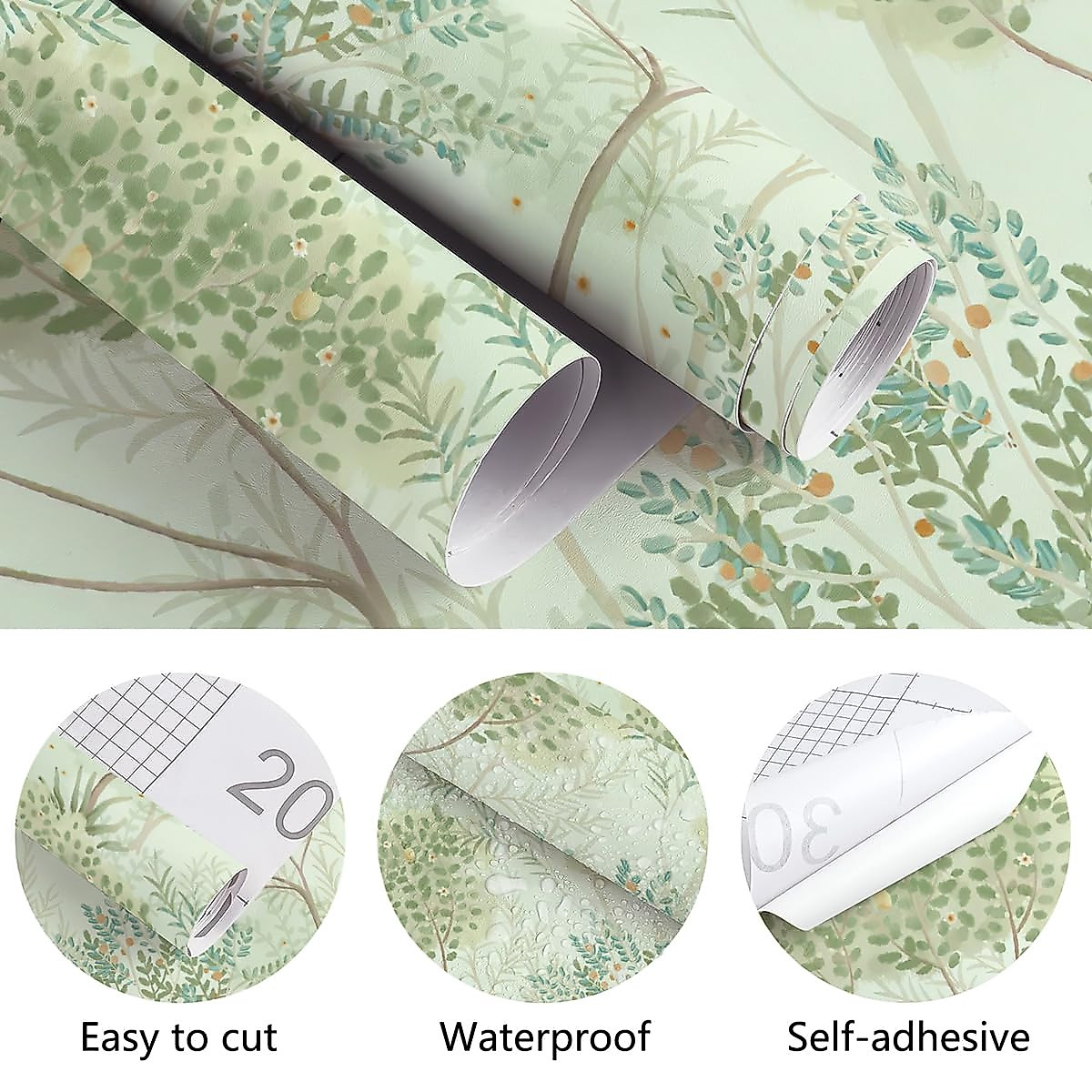Livebor Floral Peel and Stick Wallpaper Green Floral Contact Paper 17.7inch x 118.1inch Tree Wallpaper Peel and Stick Green Floral Wallpaper for Bedroom Self Adhesive Removable Wall Paper Decorative
