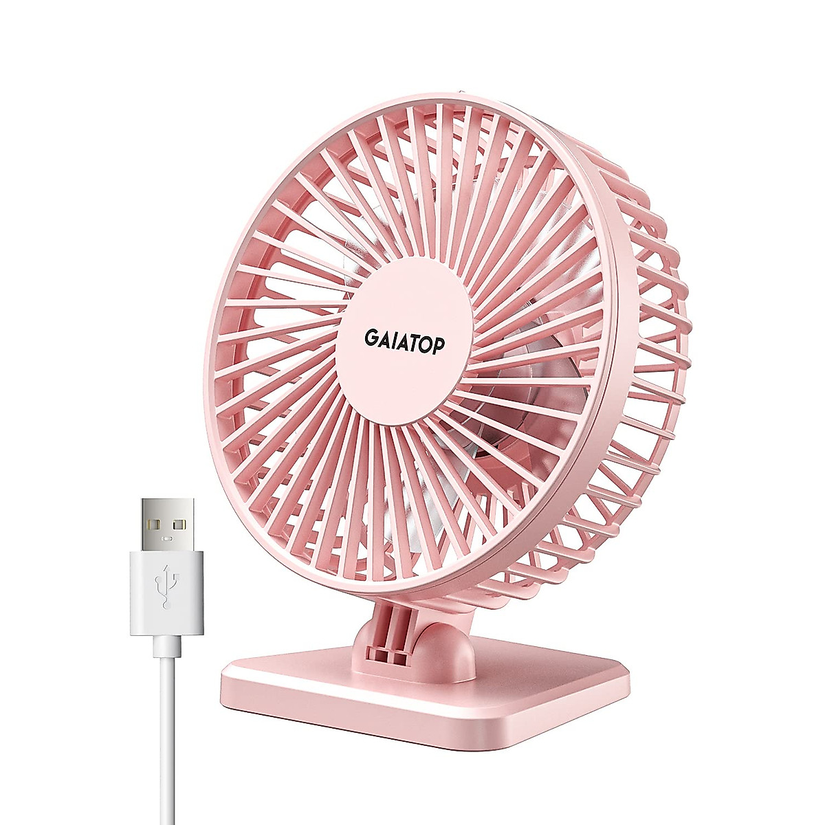 Gaiatop USB Desk Fan, Small But Powerful, Portable Quiet 3 Speeds Wind Desktop Personal Fan, Adjustment Mini Fan Table Fan for Better Cooling, Home Office Car Indoor Outdoor(Pink)