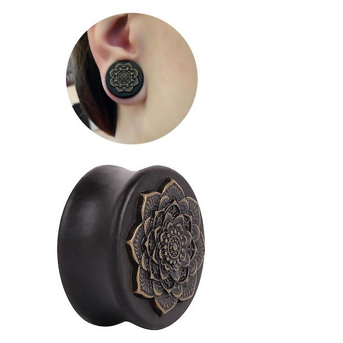 Andyle Wood Vintage Brass Flower Ear Plugs Tunnels Saddle Expander Body Piercing (Gauge=00g(10mm))