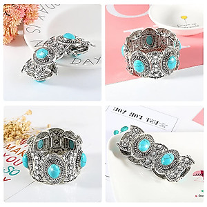 ABJFJE Fashion Imitation Turquoise Elastic Strands Bracelet Retro Bohemian Charm Statement Beaded Handmade Bracelet for Women Costume Jewelry