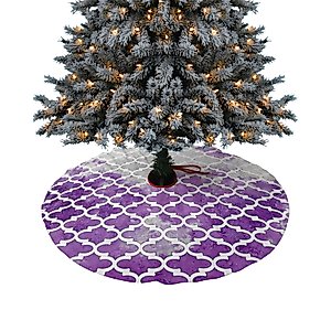 Christmas Tree Skirt 48 Inches Large Christmas Skirt Tree, Purple Ombre Tree Skirt Christmas Decorations for Fireplace Party Holidays Indoor Outdoor Modern Morocco Geometric Abstract Oil Painting