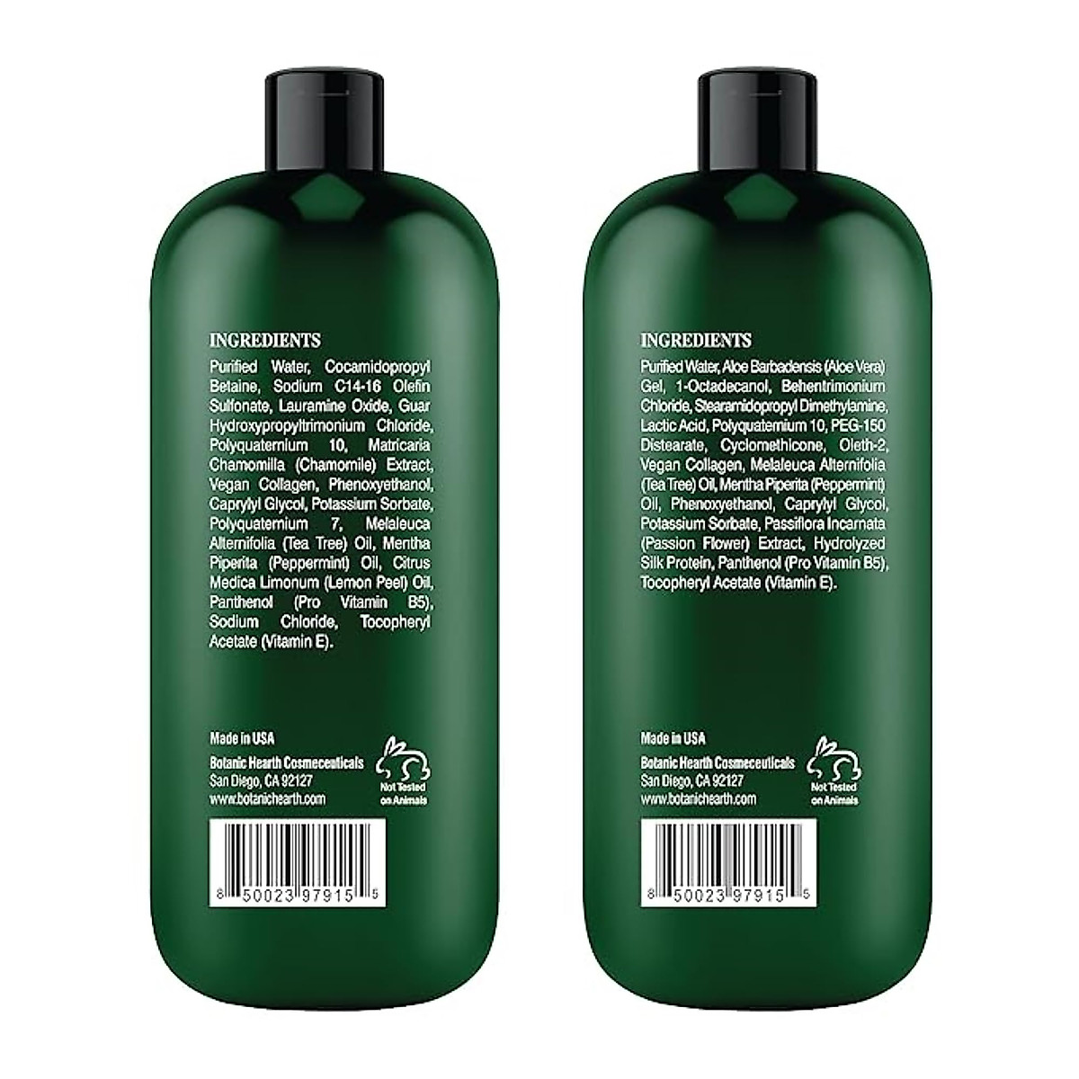 Botanic Hearth Vegan Collagen Infused Tea Tree Shampoo and Conditioner Set, 16 fl oz each - Sulfate Free, Paraben Free - For Itchy and Dry Scalp - Men and Women