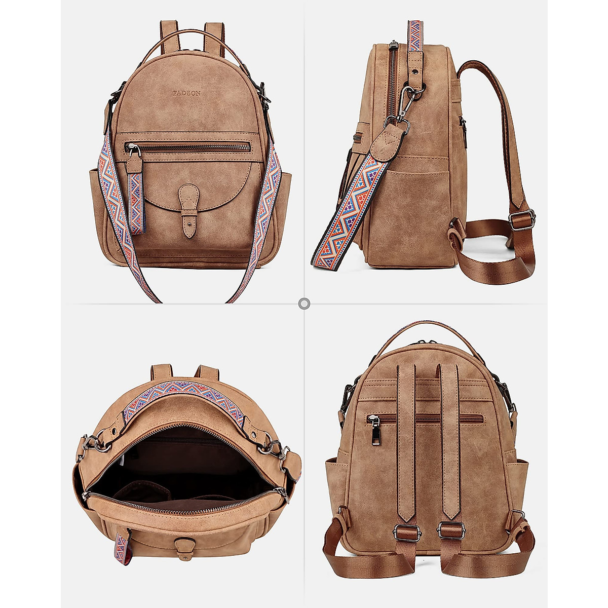 FADEON Mini Backpack Purse for Women, Designer Leather Cute Roomly Small Backpacks, Ladies Shoulder Backpack Fashion Handbag