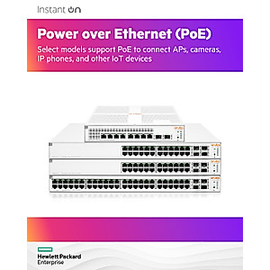 HPE Networking Instant On Switch Series 1930 48-Port Gb Smart-Managed Layer 2+ Ethernet Switch with PoE | 48x 1G | 4X SFP+ | 48x CL4 PoE 370W | US Cord (JL686B#ABA)