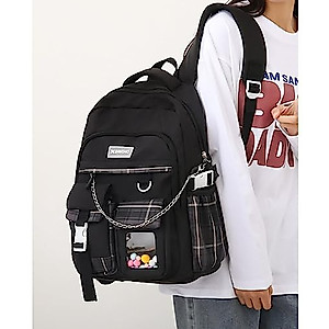 kiobrvhe Kawaii Backpack with Cute Accessories Laptop Backpack Lightweight Waterproof Casual Rucksack for Hiking Travel Sports (D Black)