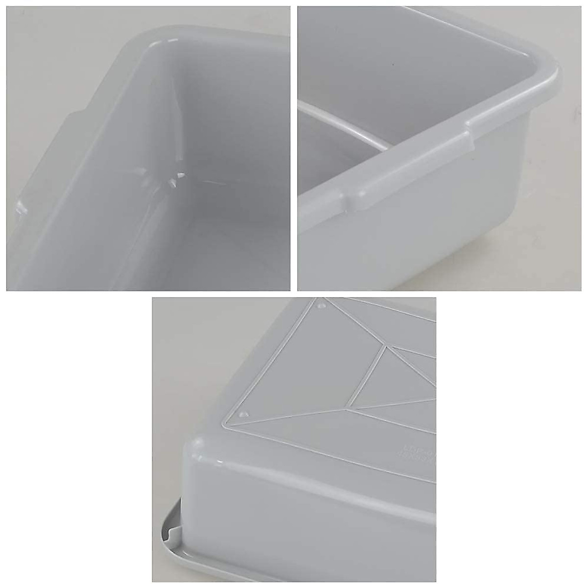 Ucake 3-Pack Plastic Bus Tub, 13 L Plastic Utility Bus Box Dish Pan, Grey