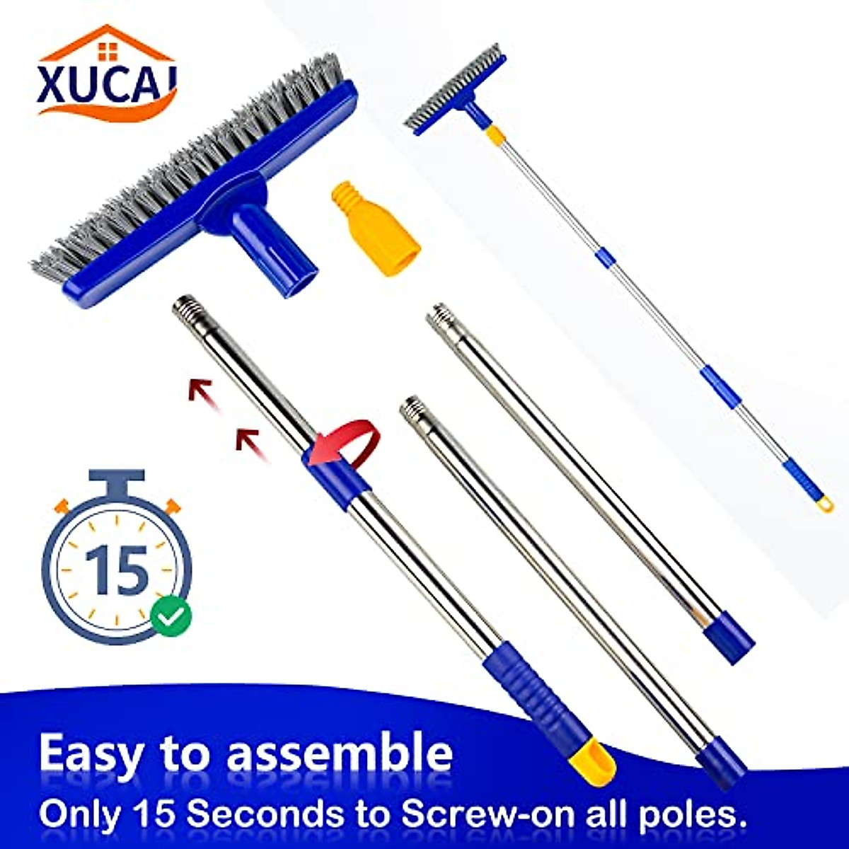 Long Handle Grout Brush for Floor to Wall Grout Line Cleaning,No Knees Floor Scrub Brush with Stiff Bristles for Tile,Shower,Bathroom,Toilet by XUCAI Household Cleaning Supplies-Dreamy Blue