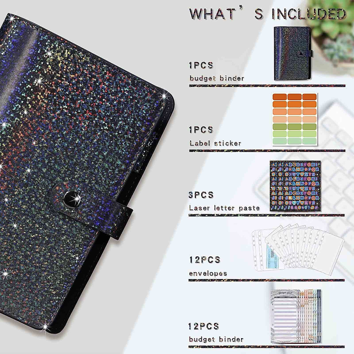 A6 Budget Binder with 12pcs Zipper Envelopes for Budgeting, Money Organizer for Cash Stuffing Savings Binder Book, Small Budget Planner Wallet with Bill Pouches & Expense Budget Sheets, Black/Grey