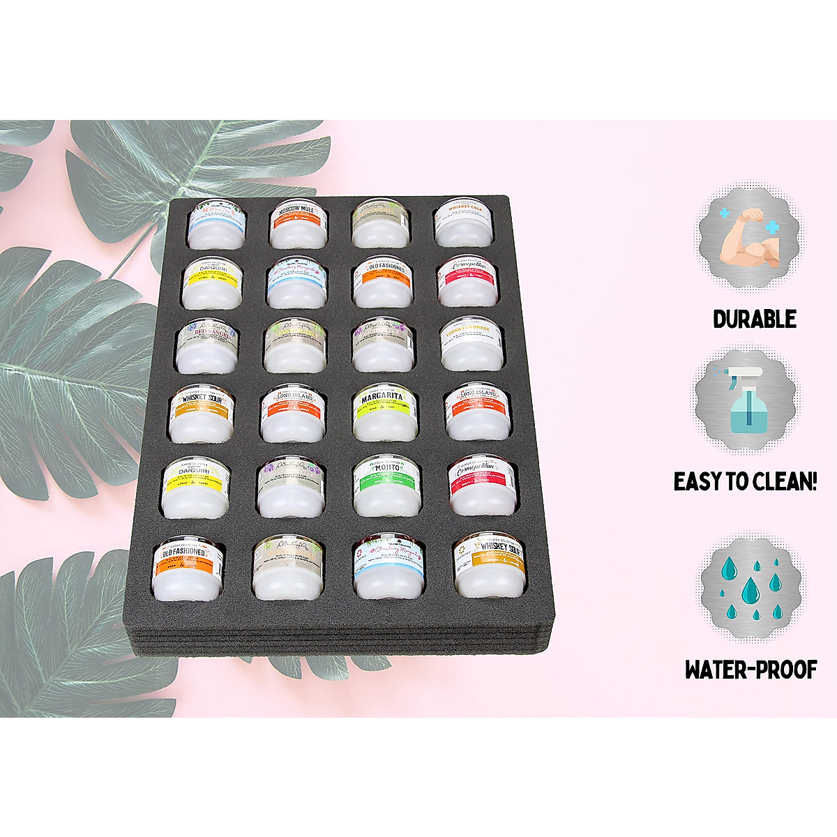 Polar Whale 4 Cocktail Capsule Drawer Organizers Tray Insert Compatible with Keurig DrinkWorks Pods for Kitchen Home Bar Party Waterproof Washable Black Foam 24 Compartment 12.6 x 17.9 Inches