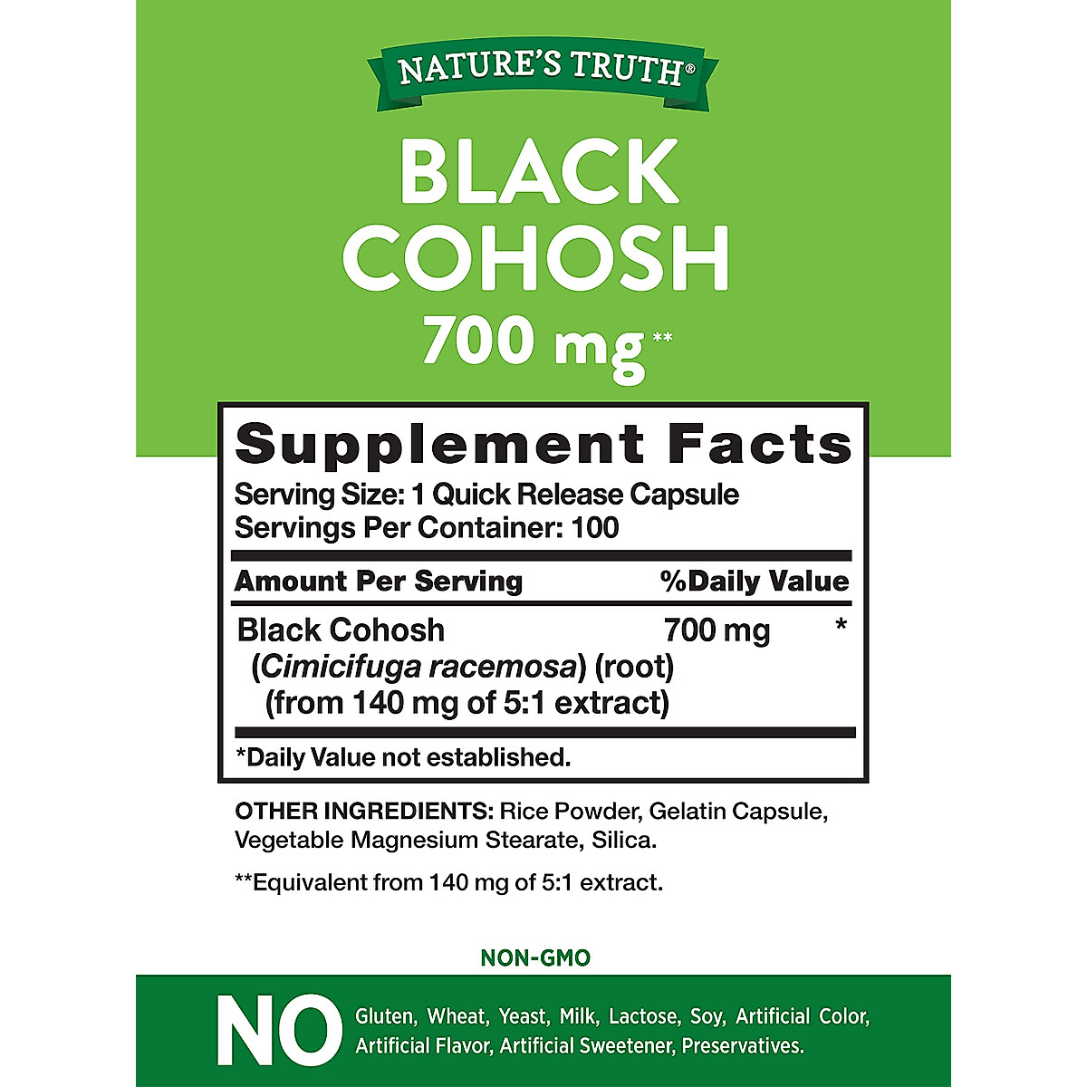 Nature's Truth Black Cohosh | 100 Capsules | Root Extract | Non-GMO, Gluten Free