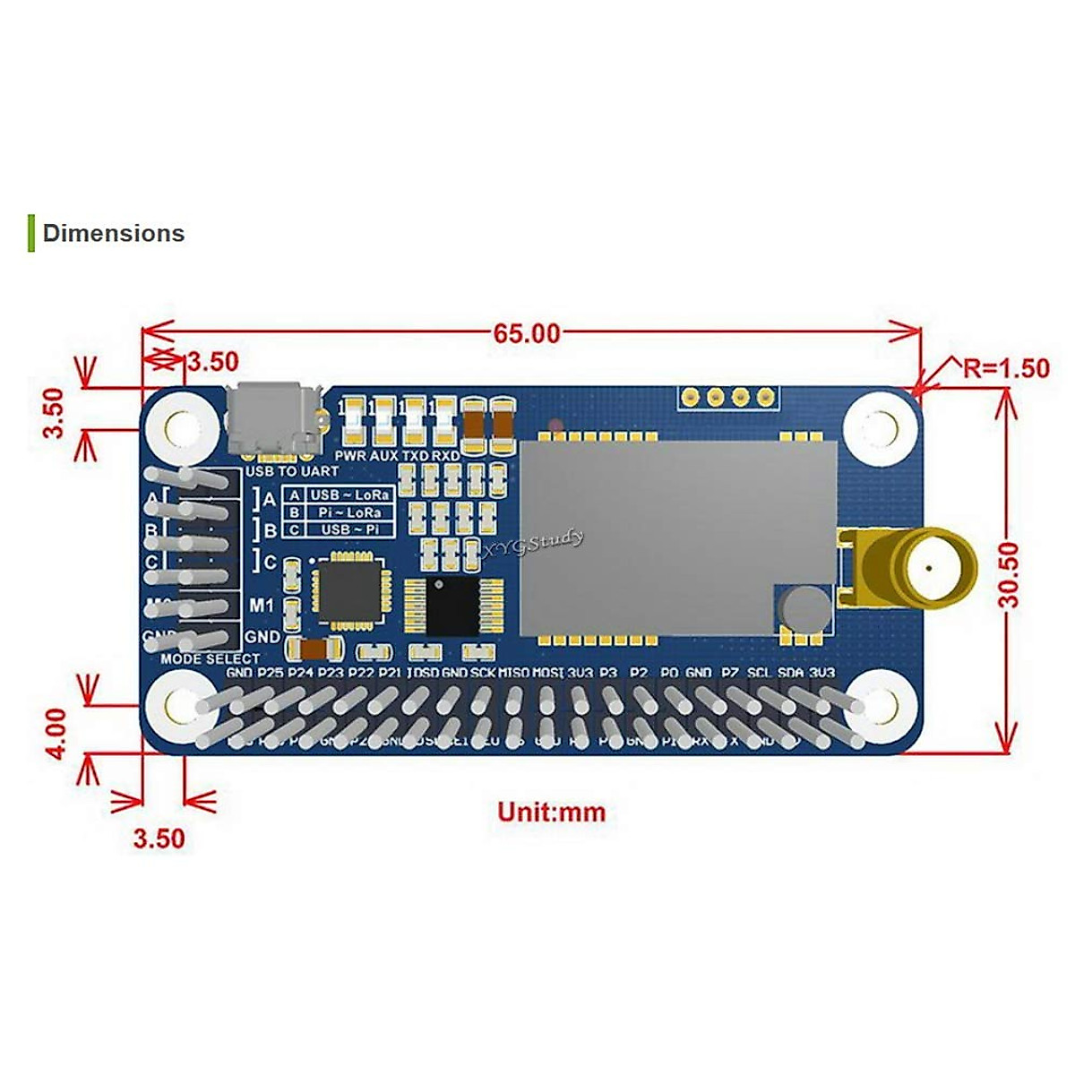 SX1262 LoRa HAT Covers 915MHz Frequency Band with Spread Spectrum Modulation Supports Raspberry Pi 1 2 3 4 Series Boards with UART Interface for STM32 @XYGStudy