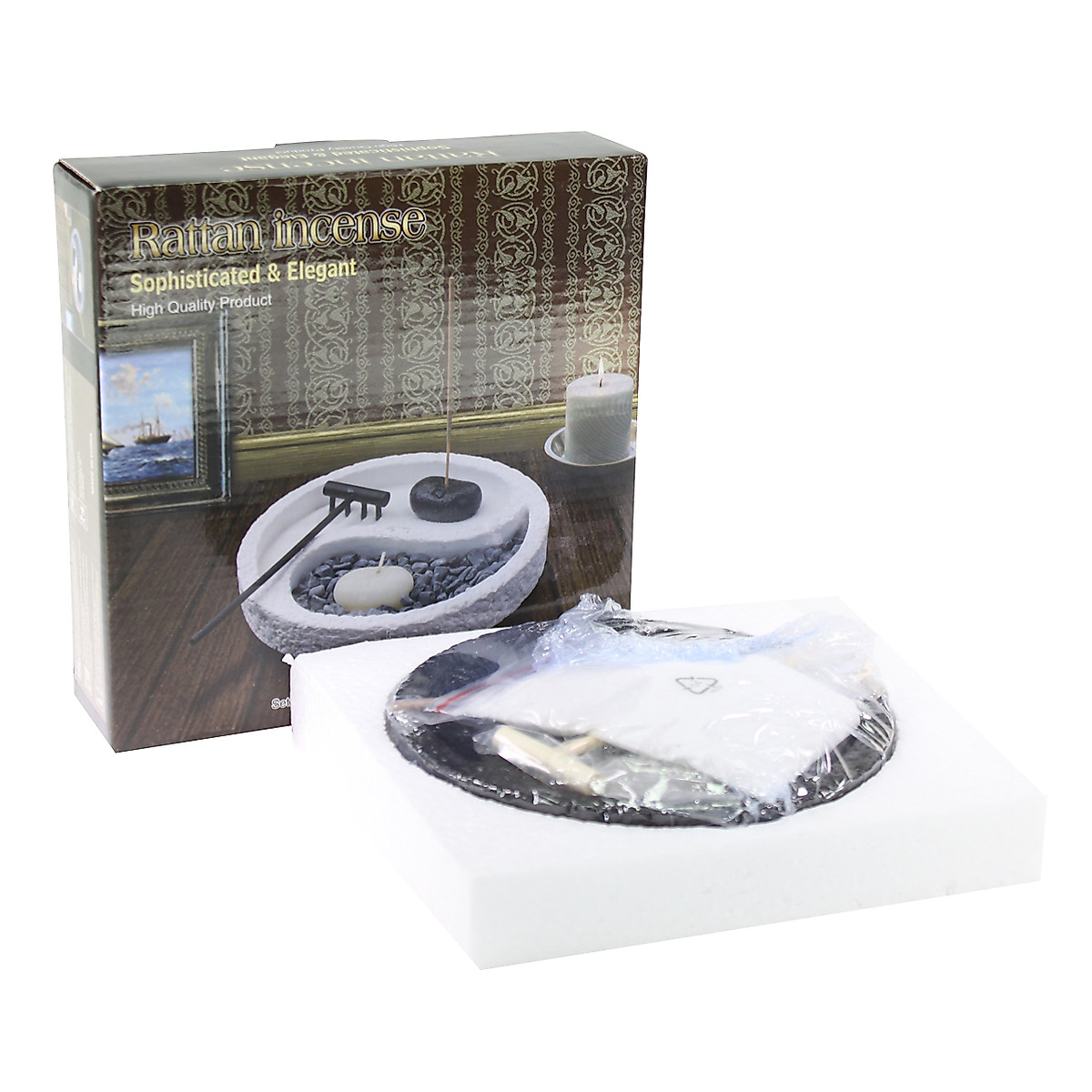 Tabletop Taiji Yin Yang Zen Garden Sand Rock Candle Incense Burner Gifr & Home Decor