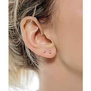 2mm CZ Stud Earrings for Women, 14K Gold Plated Cubic Zirconia Earrings Studs Small Gold Studs Tiny Stud Earrings Set for Women Men 20G Mini Studs Hypoallergenic, Pack of 6 Pairs