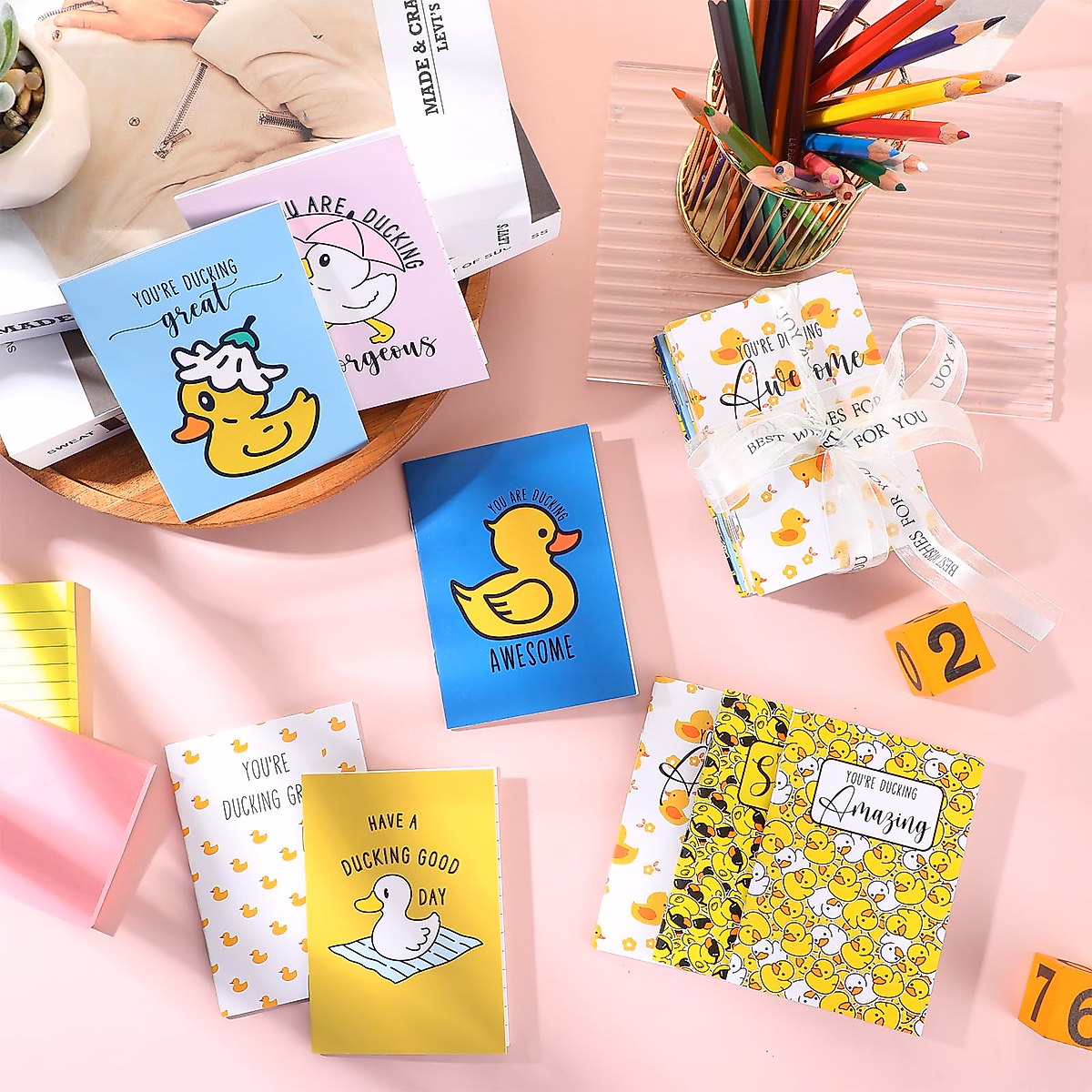 Colarr 48 Pcs First Day of School Gift for Students from Teacher Inspirational Duck Notepads Bulk Motivational Cute Duck Mini Notebooks Coworker Valentines Day Gifts Duck Gifts for Duck Lovers